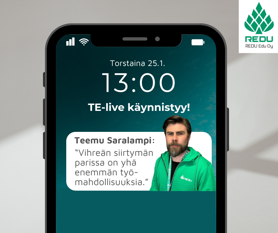 Teemu Saralampi ja Minna Tulppo TE-livessä torstaina 25. tammikuuta